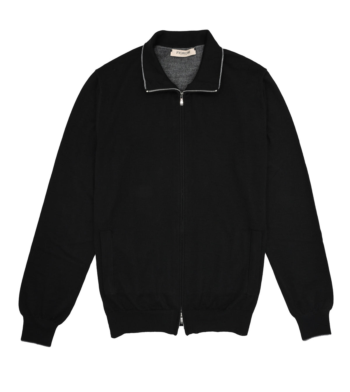 FIORONI CASHMERE Black Cashmere Silk Full Zip Sweater | Sam Malouf ...