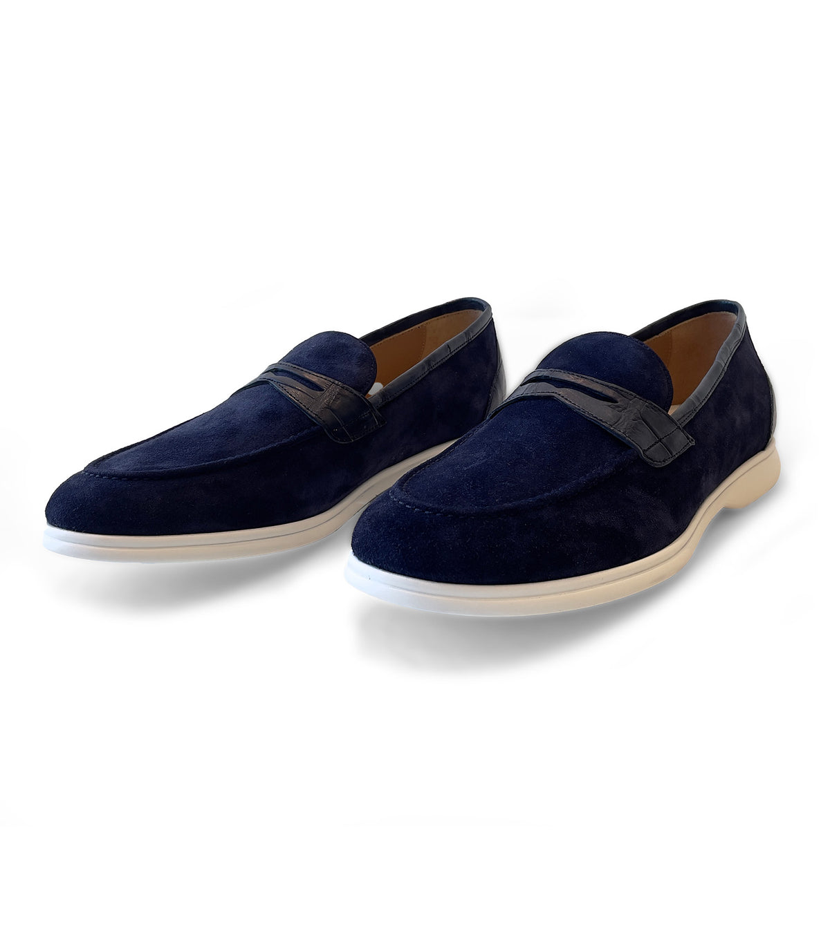 KITON Suede with Penny Crocodile Accents Loafer | Sam Malouf Authentic ...